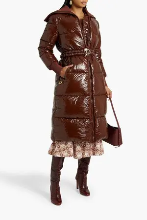 Zimmermann Belted Quilted Vinyl Down Coat - Brown