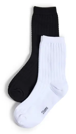 STEMS 2-pack Waffle Knit Crew Socks - Black/ivory