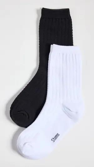 STEMS 2-pack Waffle Knit Crew Socks - Black/ivory