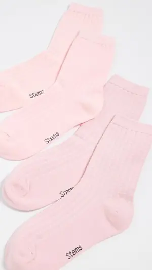 STEMS Stems 2-Pack Waffle Knit Crew Socks Grey/pale Pink