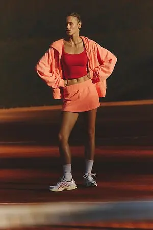 Free People Terry Zip-up With Skort Set - Neon Coral