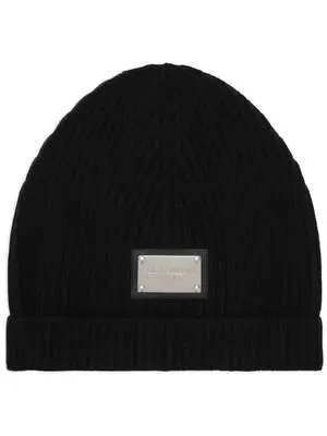 Dolce & Gabbana Logo-plaque Ribbed Beanie - Black