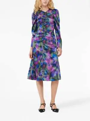 GANNI Graphic-print Gathered Dress