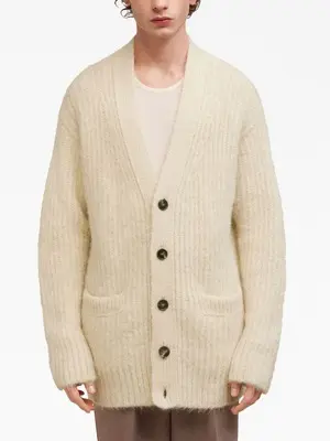 AMI Paris V-neck Rib-knit Cardigan