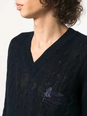 Etro Logo-embroidered Cashmere Jumper - Blue