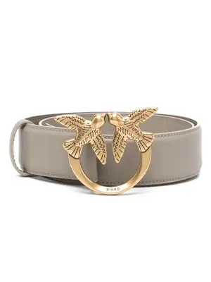 Pinko Love Birds-buckle Leather Belt - Neutrals
