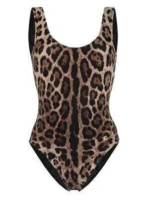 Dolce & Gabbana Leopard-print Swimsuit - Brown