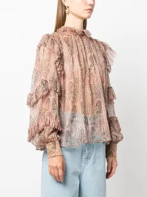 Etro Ruffled Paisley-print Silk Blouse - Pink