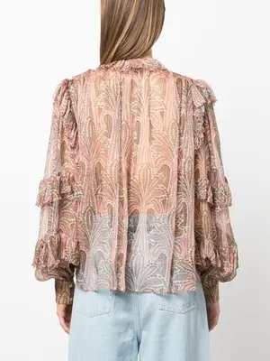 Etro Ruffled Paisley-print Silk Blouse - Pink