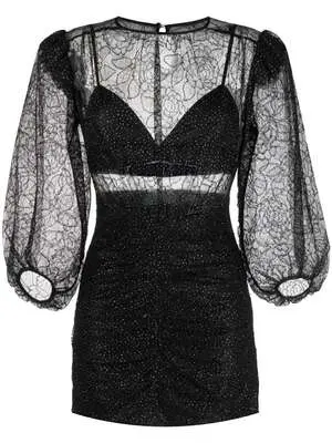 NISSA Long-sleeve Embroidered Minidress - Black