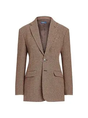 Ralph Lauren Women's Houndstooth Tweed Cotton-Wool Blazer - Brown Houndstooth  - Brown Houndstooth