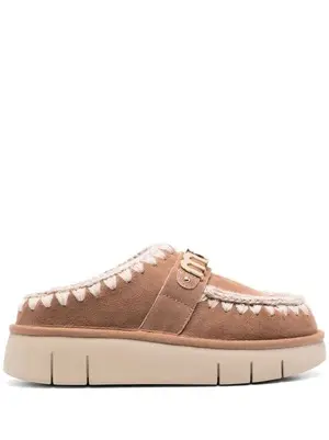 Mou Logo-appliqué Suede Mules - Neutrals