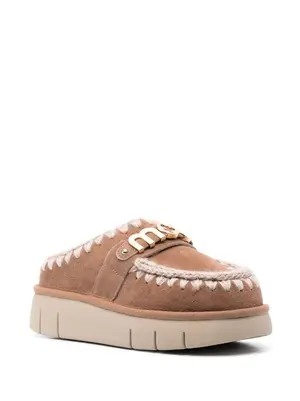 Mou Logo-appliqué Suede Mules - Neutrals