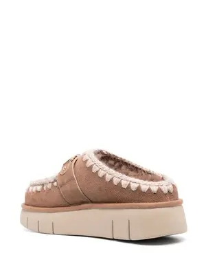Mou Logo-appliqué Suede Mules - Neutrals