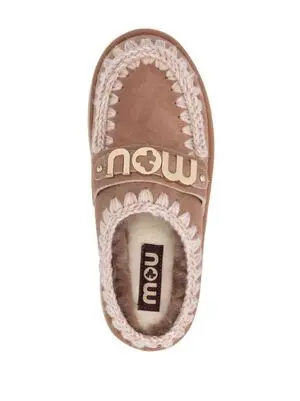 Mou Logo-appliqué Suede Mules - Neutrals