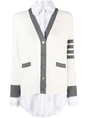 Thom Browne Milano-stitch Oxford Shirt Cardigan Combo - White
