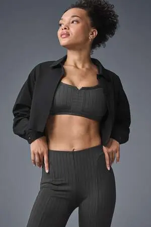 Alo Yoga Cropped Button Up Top - Black