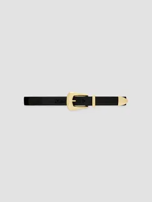 Saint Laurent Folk Buckle Belt In Brushed Leather - Black