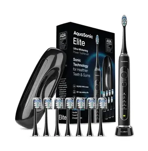 AQUASONIC Elite Advanced Ultra Whitening Rechargeable Toothbrush Set - Black