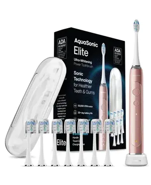 AQUASONIC Elite Advanced Ultra Whitening Rechargeable Toothbrush Set - Rose Gold