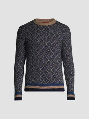 Isaia Geometric Cashmere Sweater - Navy
