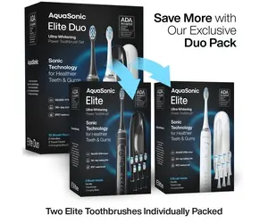 AQUASONIC Elite Duo Rechargeable Electric Toothbrush Set – Ada Accepted - Black And White