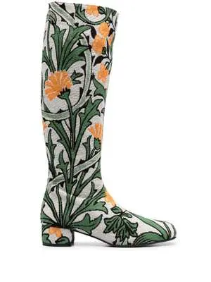 La DoubleJ Edie 40mm Floral-jacquard Boots - Neutrals