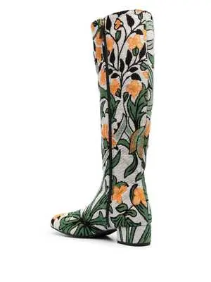 La DoubleJ Edie 40mm Floral-jacquard Boots - Neutrals