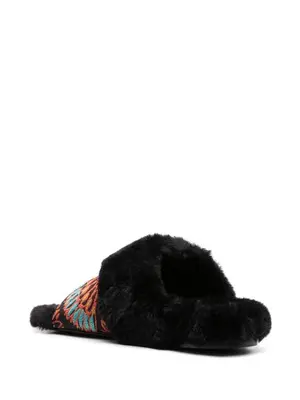 La DoubleJ Winter Jacquard Slides - Black