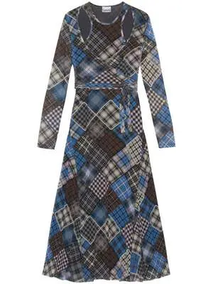 GANNI Check-print Wrap Midi Dress