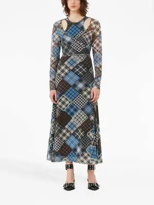 GANNI Check-print Wrap Midi Dress