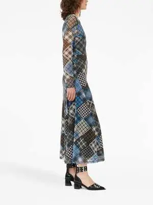 GANNI Check-print Wrap Midi Dress