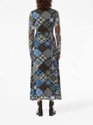 GANNI Check-print Wrap Midi Dress
