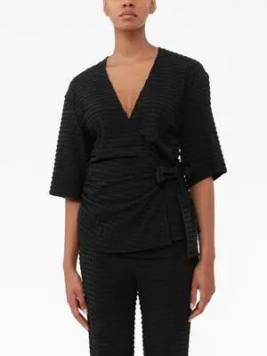 GANNI V-neck Seersucker Blouse