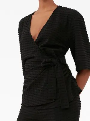 GANNI V-neck Seersucker Blouse