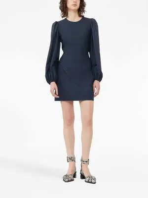 GANNI Long-sleeved Open-back Minidress - Blue
