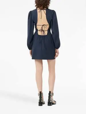 GANNI Long-sleeved Open-back Minidress - Blue