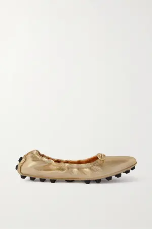 TOD'S Gommino Bubble Metallic Leather Ballet Flats
