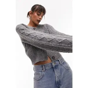 Topshop Cable Stitch Cardigan - Grey