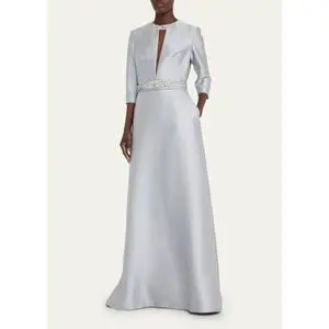 REEM ACRA Bead-embellished Mikado Keyhole Kaftan