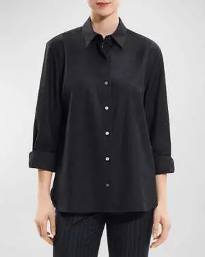 Theory Classic Cotton Flannel Button-front Shirt - Gray