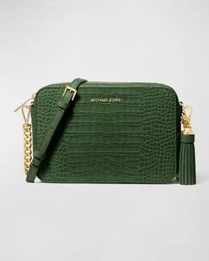 Michael Kors Jet Set Medium Moc-croc Camera Crossbody Bag - Amazon Green