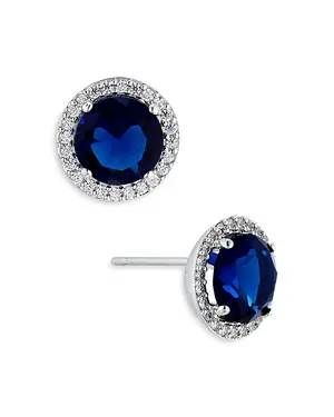 Nadri Round Halo Stud Earrings - Blue/silver