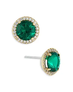 Nadri Round Halo Stud Earrings - Green/gold