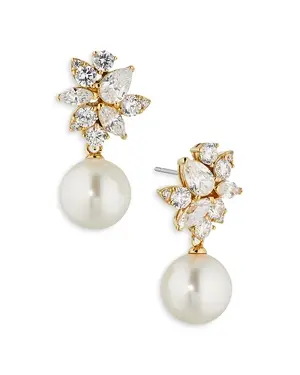 Nadri Chiara Stone Cluster & Imitation Pearl Drop Earrings - Gold