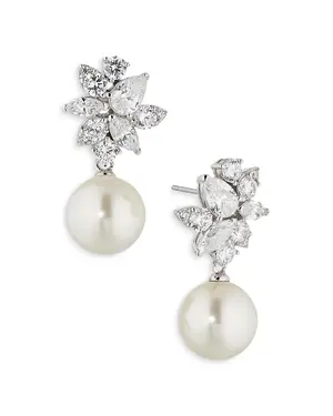 Nadri Chiara Stone Cluster & Imitation Pearl Drop Earrings - Silver