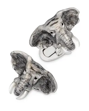 JAN LESLIE Hand-painted Sterling & Mother-of-pearl Elephant Cufflinks - Silver