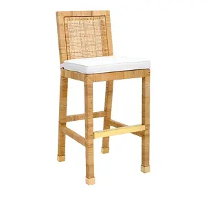 TOV FURNITURE Amara Rattan Performance Fabric Bar Stool - Natural