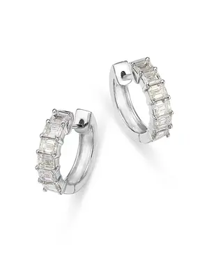 Bloomingdale'S Diamond Emerald Cut Huggie Earrings In 18k Gold - White
