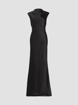 Amsale Satin High Cowlneck A-line Gown - Black